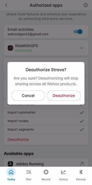 Authorize an app partner to sync routes, planned workouts, completed ...