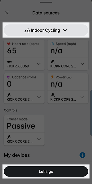 Trainer control modes for KICKR, CORE, SNAP, or BIKE in the Wahoo app ...