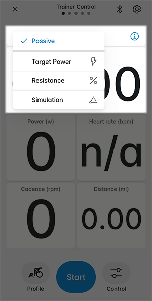 Trainer control modes for KICKR, CORE, SNAP, or BIKE in the Wahoo app ...